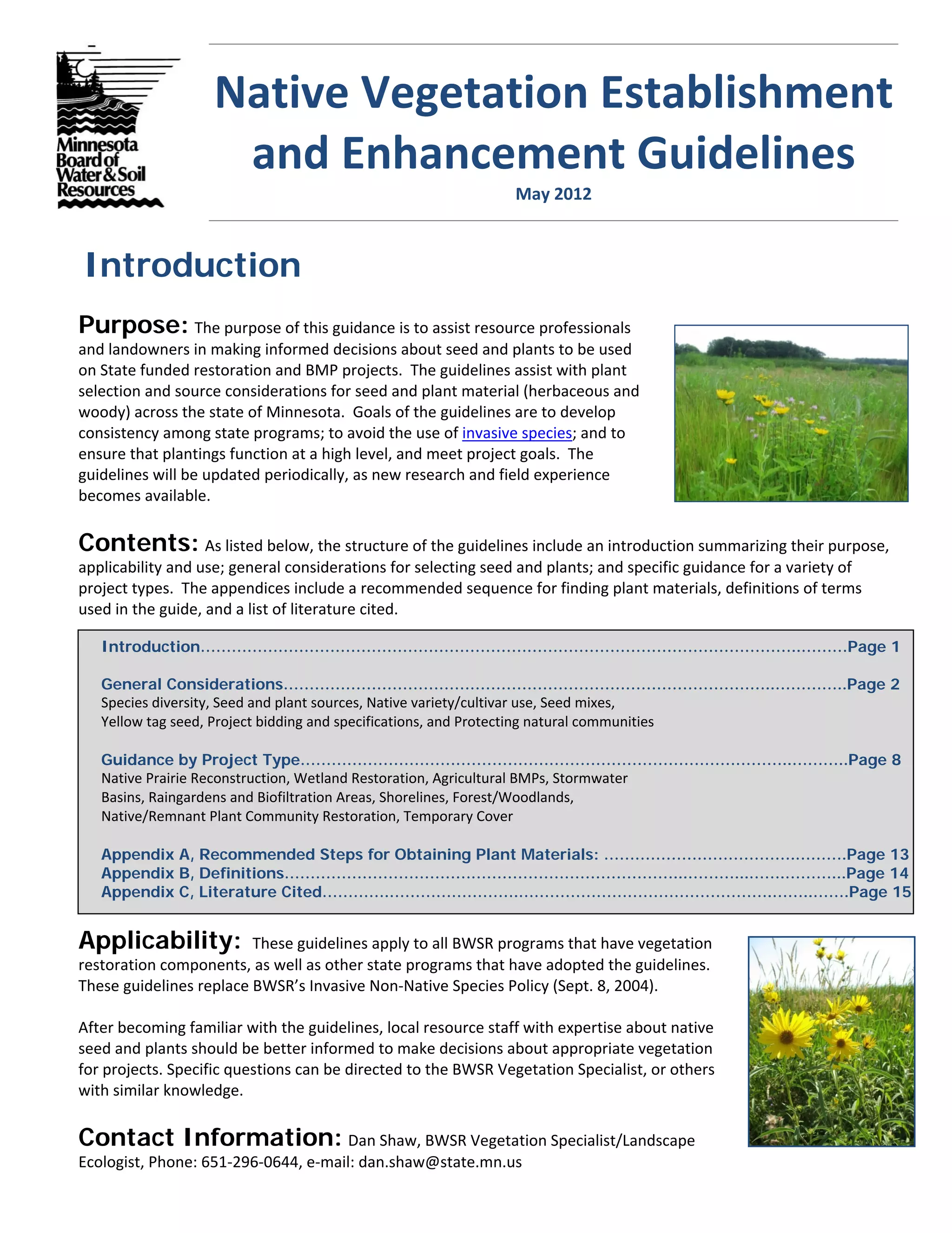 Native Vegetation Establishment and Enhancement Guidelines - Minnesota ...