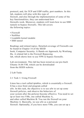 SEED Labs – Linux Firewall Exploration Lab 1Linux Firewall.docx