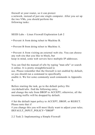 Seed Labs Linux Firewall Exploration Lab 1linux Firewall Docx