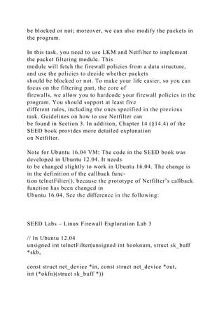 SEED Labs – Linux Firewall Exploration Lab 1Linux Firewall.docx