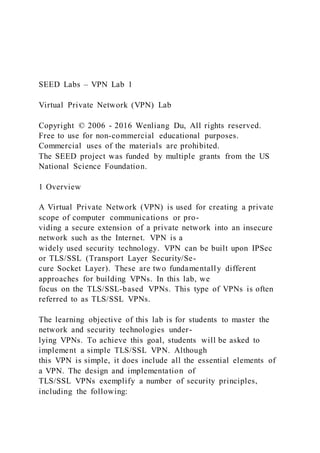 SEED Labs – VPN Lab 1Virtual Private Network (VPN) Lab | DOCX