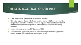 Seed legislation, Seed laws, Indian seed act | PPTX
