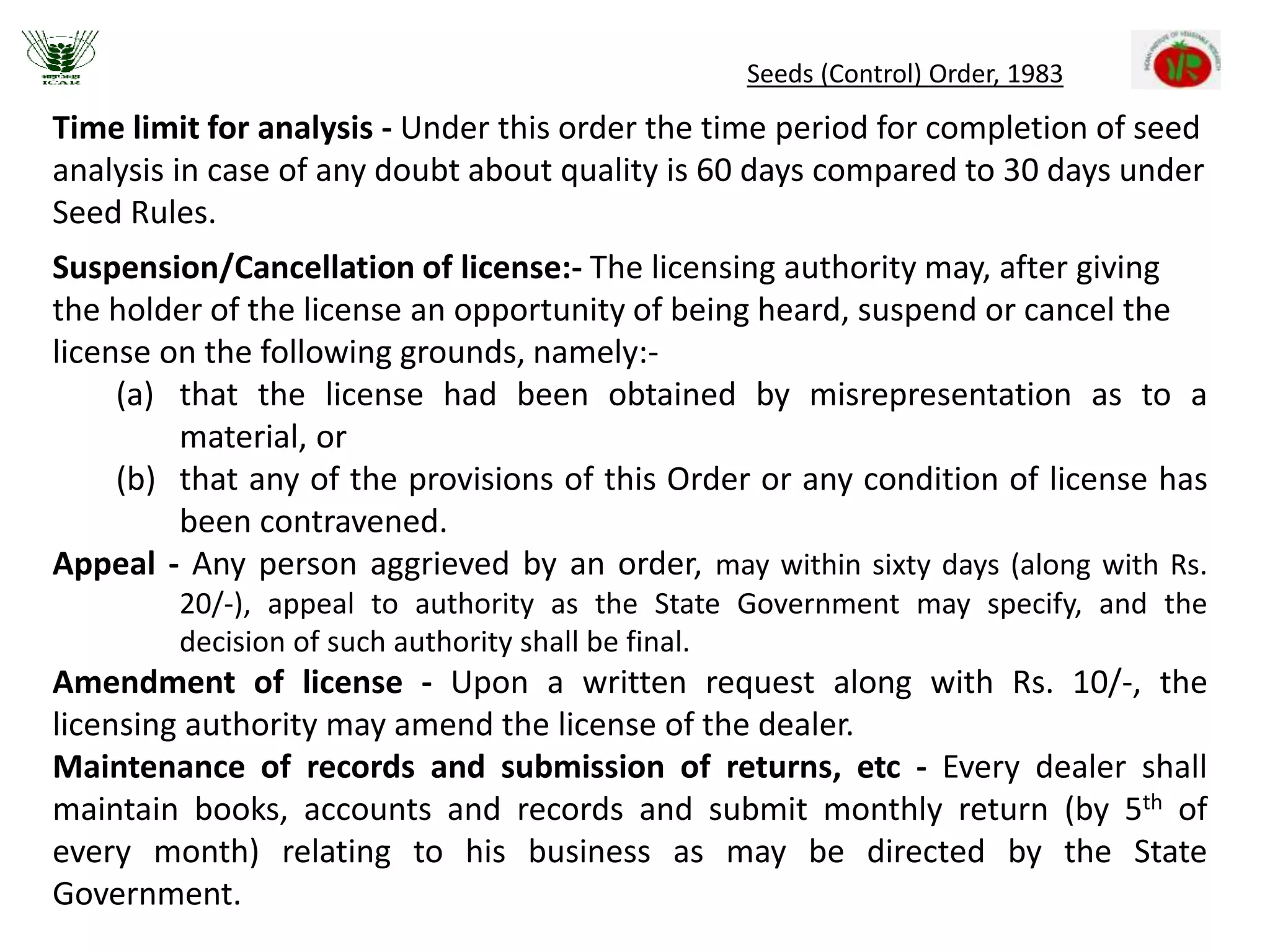 Seed legislation system in india nsrtc 10.2.2020
