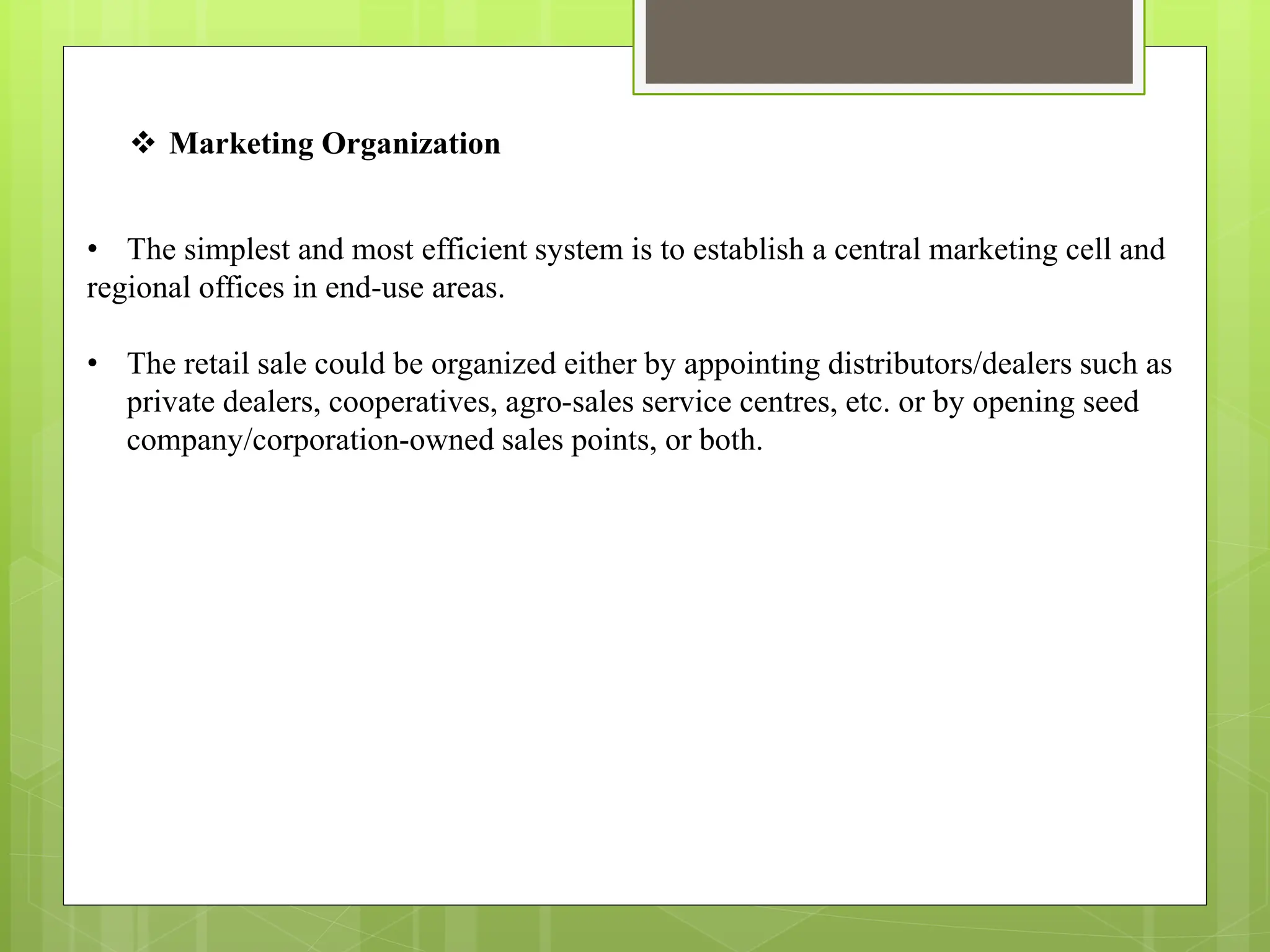 Seed Marketing, structure of essential marketing cell and major ...