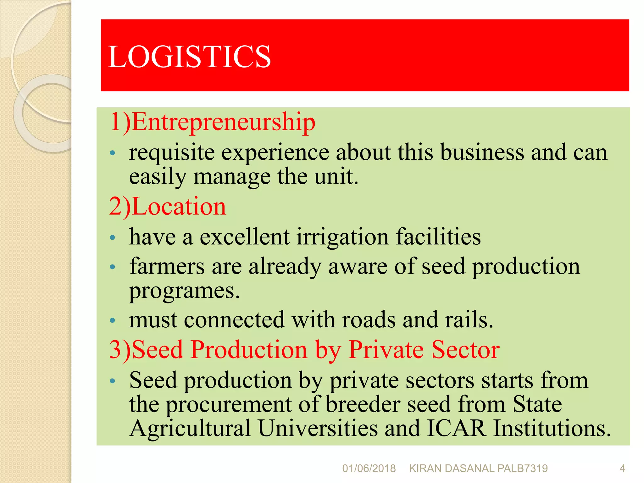 Plant design and building layout of seed processing unit | PPTX