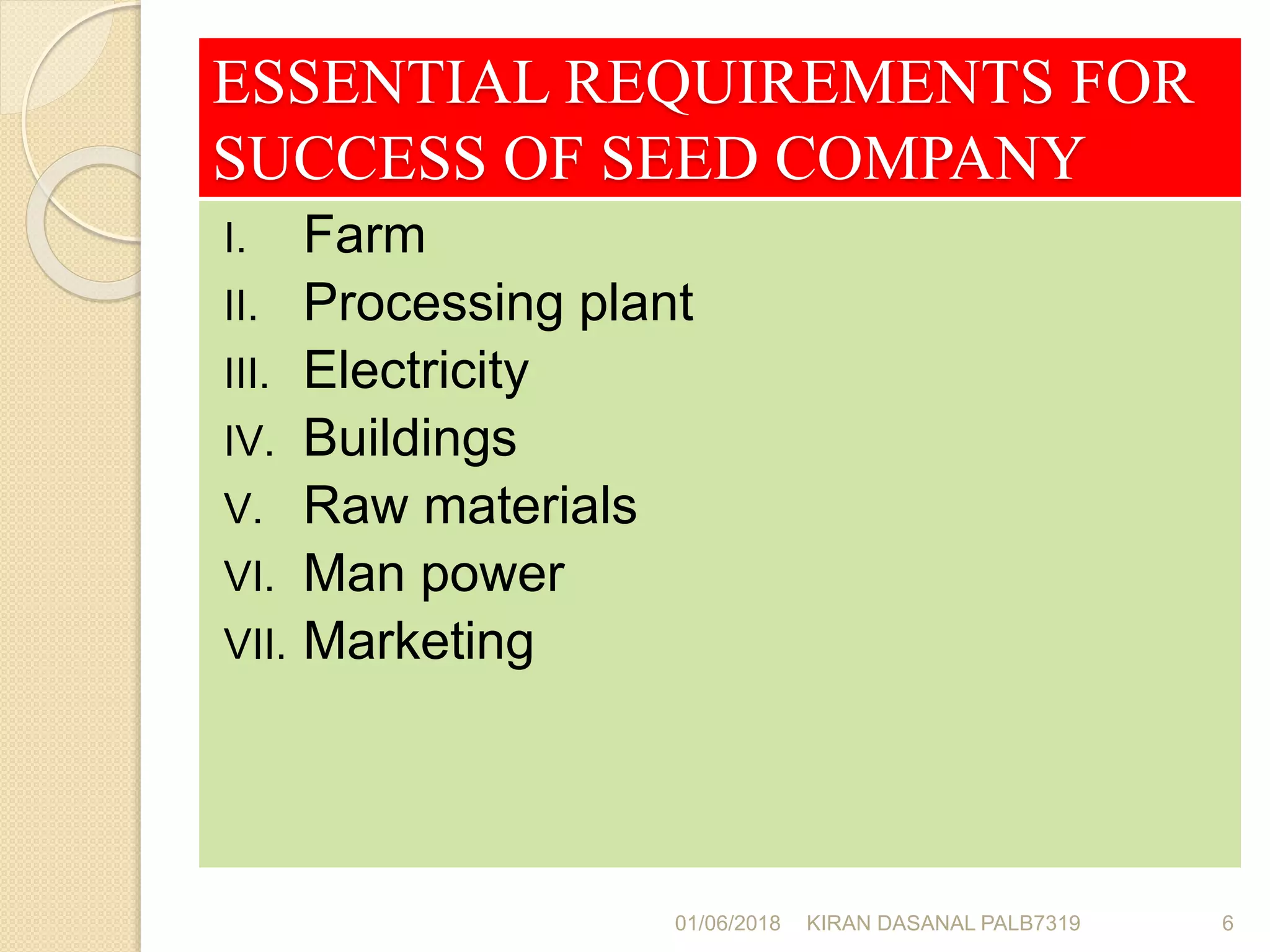 Plant design and building layout of seed processing unit | PPTX