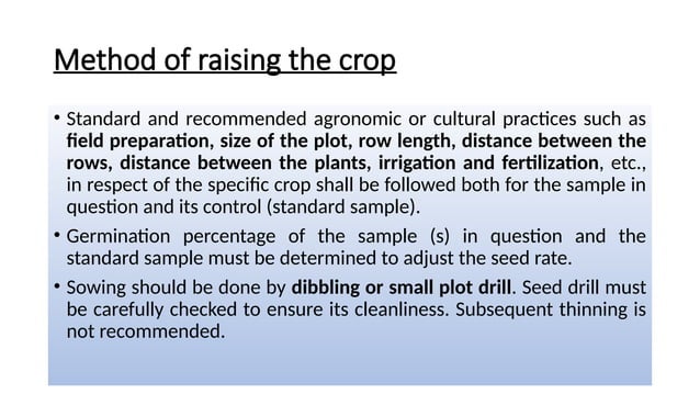 Grow Out Test (Seed Quality and Testing ) | PPT