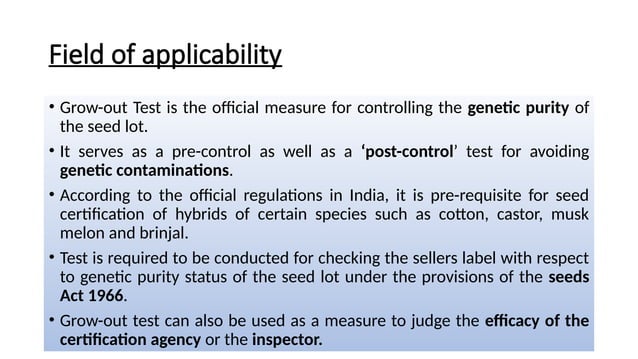 Grow Out Test (Seed Quality and Testing ) | PPTX