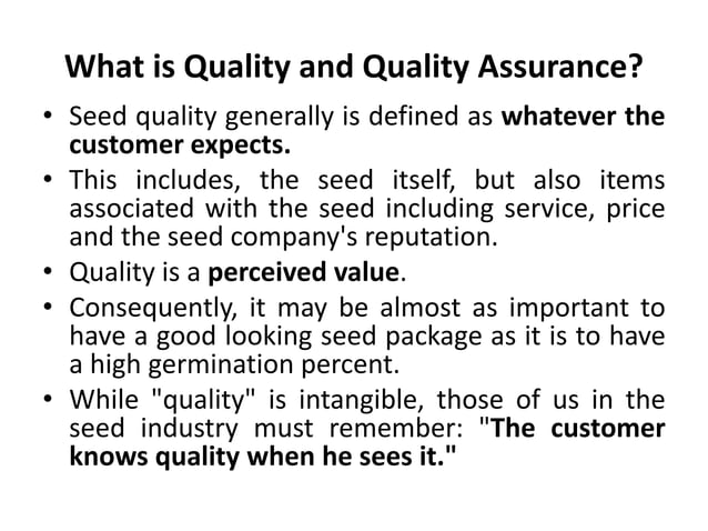 Seed quality assurance and control | PPTX | Agriculture | Industries