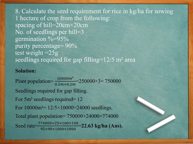 Seed rate calculation | PDF | Agriculture | Industries
