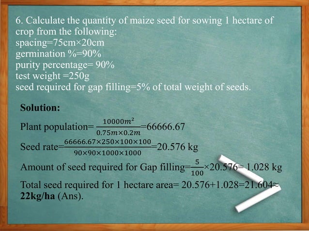 Seed rate calculation | PDF | Agriculture | Industries