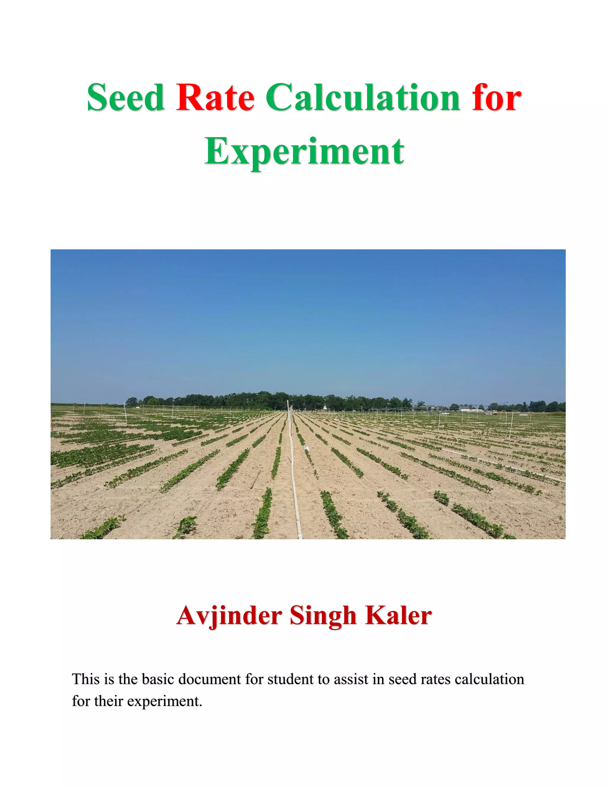 Seed rate calculation for experiment | PDF