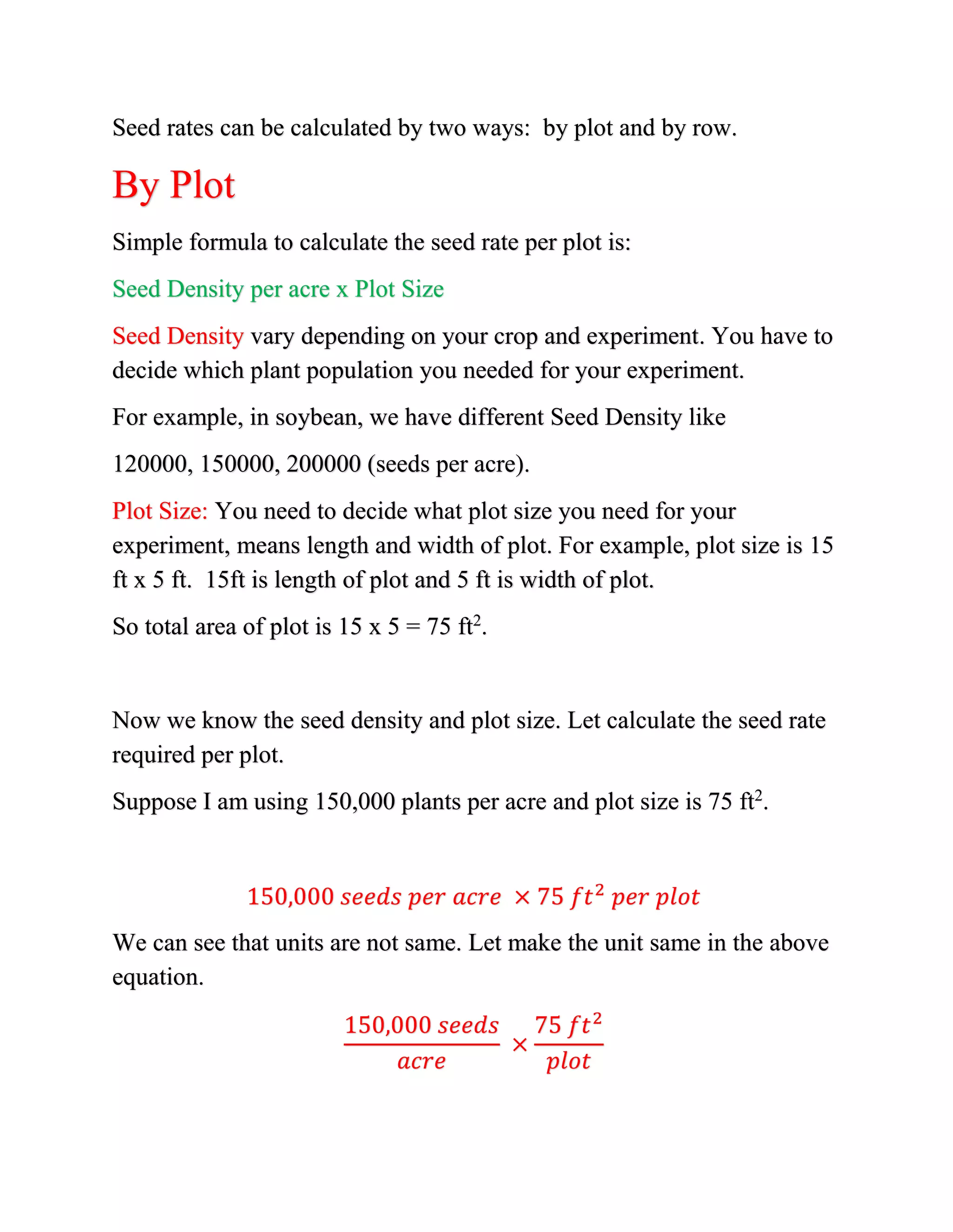 Seed rate calculation for experiment | PDF