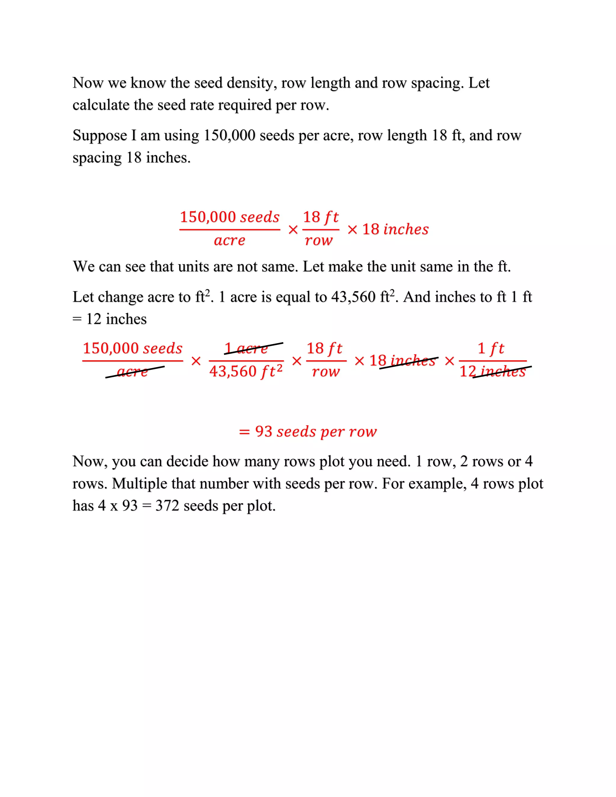 Seed rate calculation for experiment | PDF