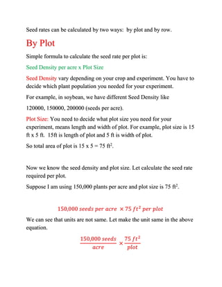 Seed rate calculation for experiment | PDF