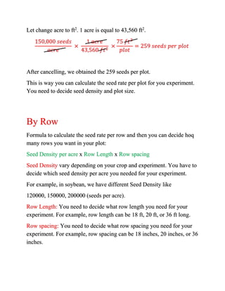 Seed rate calculation for experiment | PDF