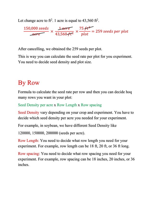 Seed rate calculation for experiment | PDF