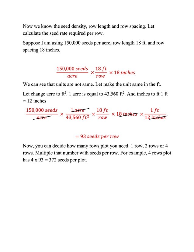Seed rate calculation for experiment | PDF