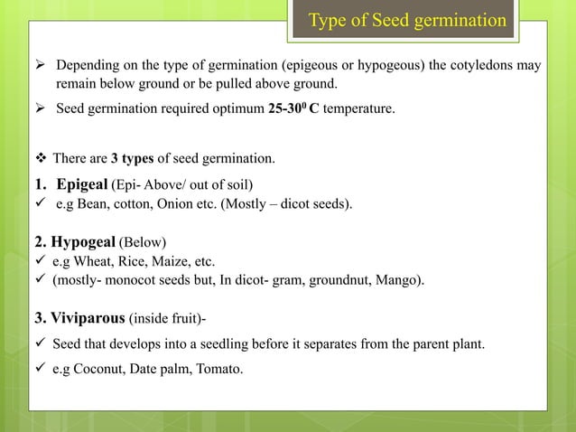 Seed technology concept, Seed formation, Structure, types of seed germination, role, goals and ...