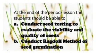 Seed Testing for Grade 12 students. PPts | PPT