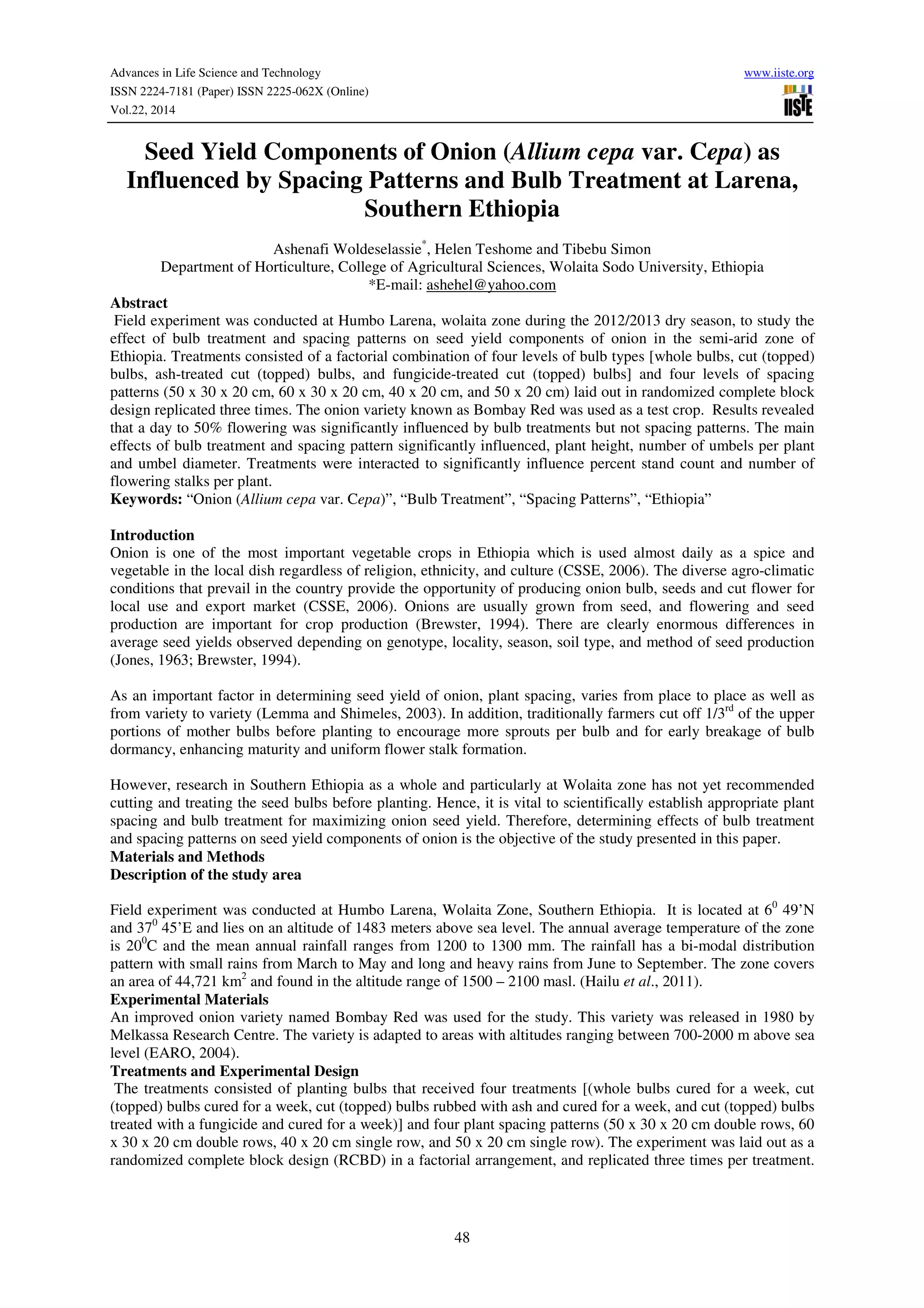 Seed yield components of onion (allium cepa var. cepa) as | PDF