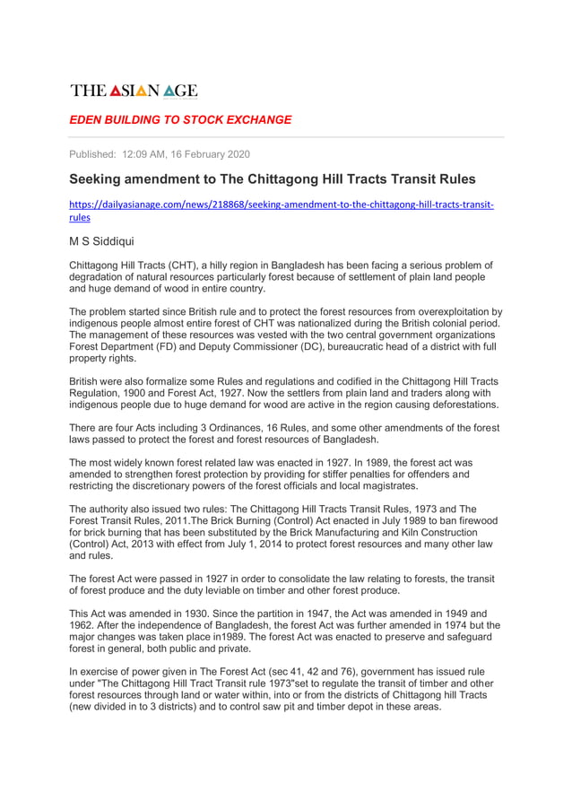 Seeking amendment to the chittagong hill tracts transit rules | PDF