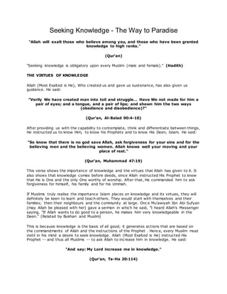 Seeking knowledge | DOCX | Islam | Religion & Spirituality