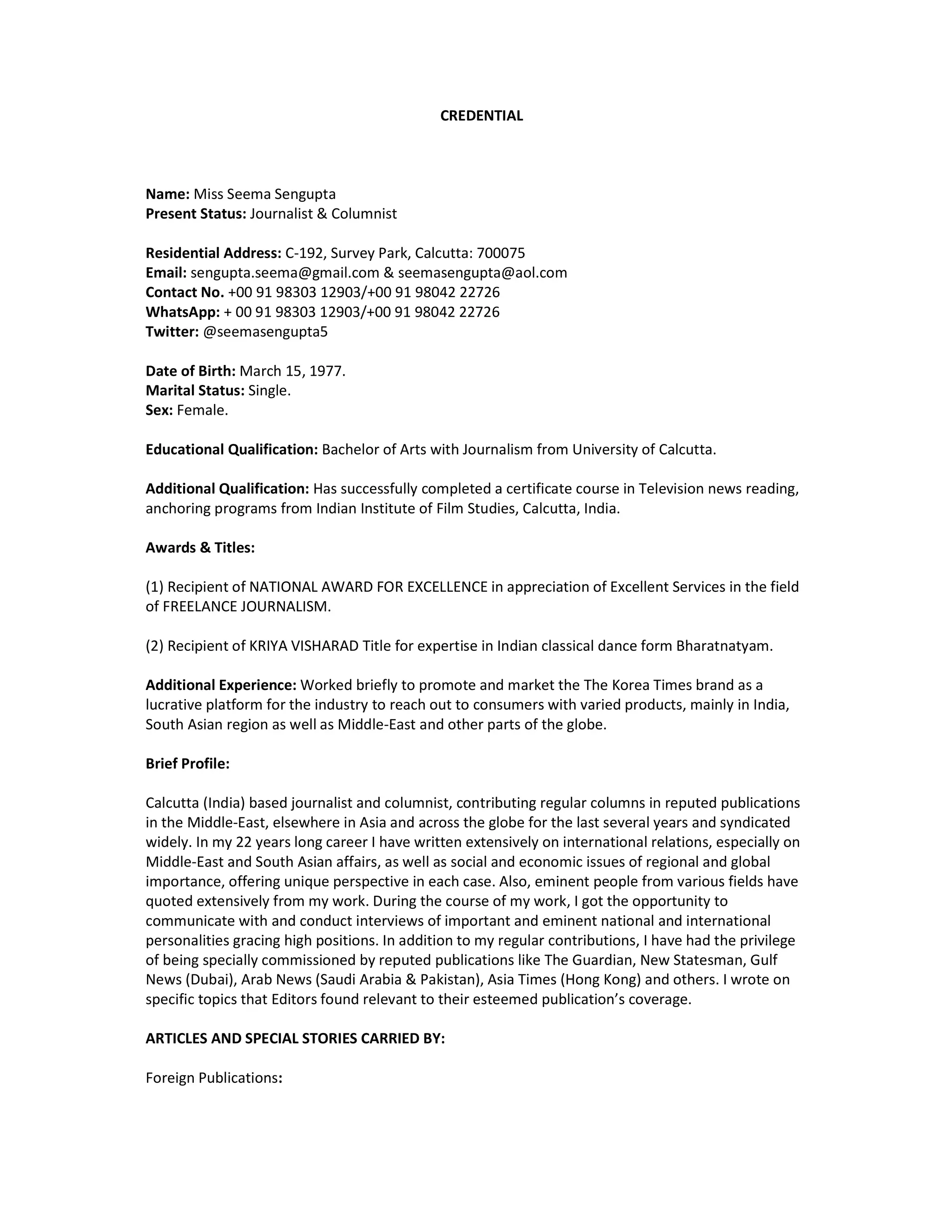 Seema sengupta updated credential | PDF