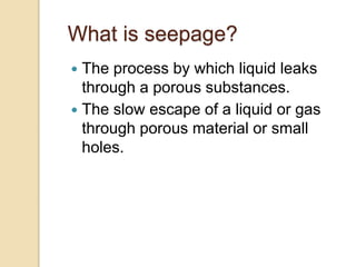 Seepage analyisis in earthen dam by flow net method | PPTX