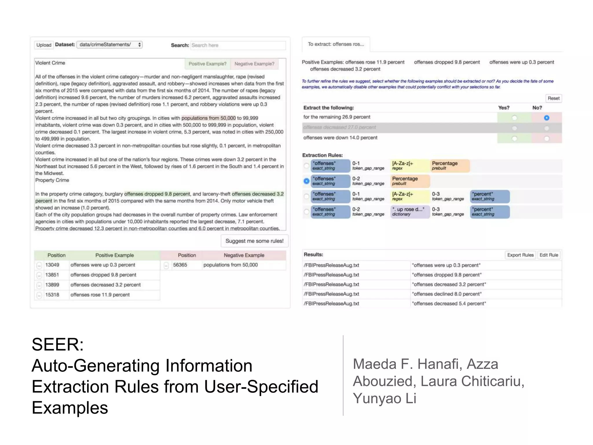 SEER: Auto-Generating Information Extraction Rules from User-Specified ...