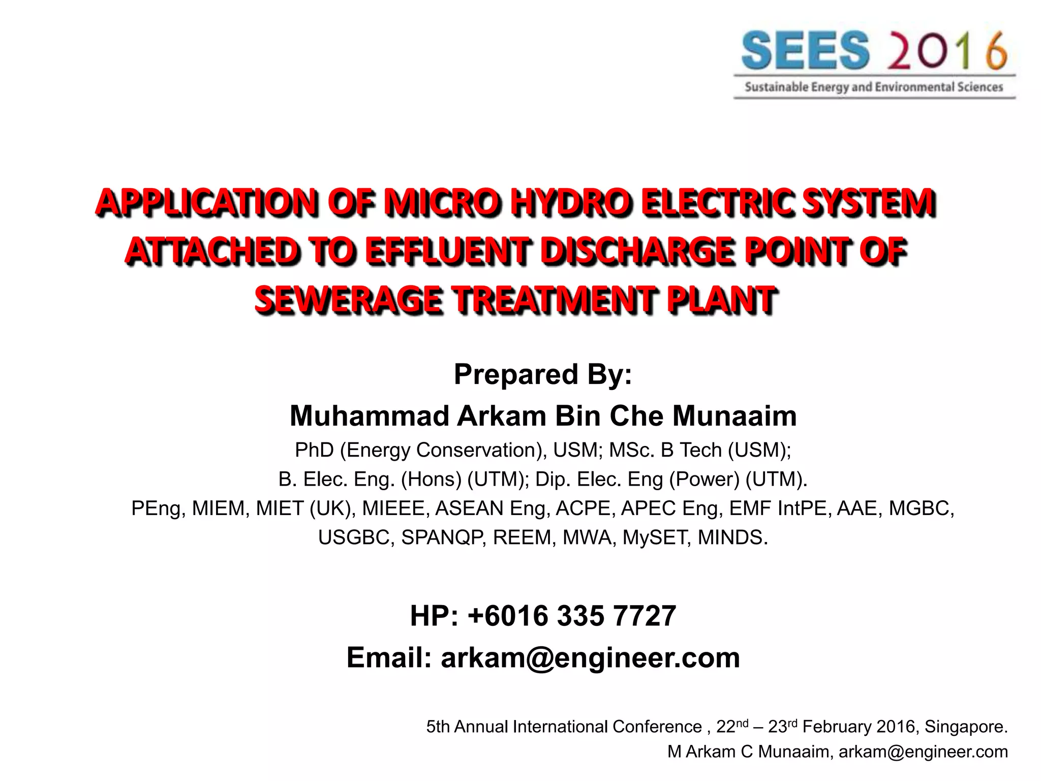 POTENTIAL OF MICRO HYDRO EMBEDDED AT EFFLUENT DISCHARGE POINT OF ...