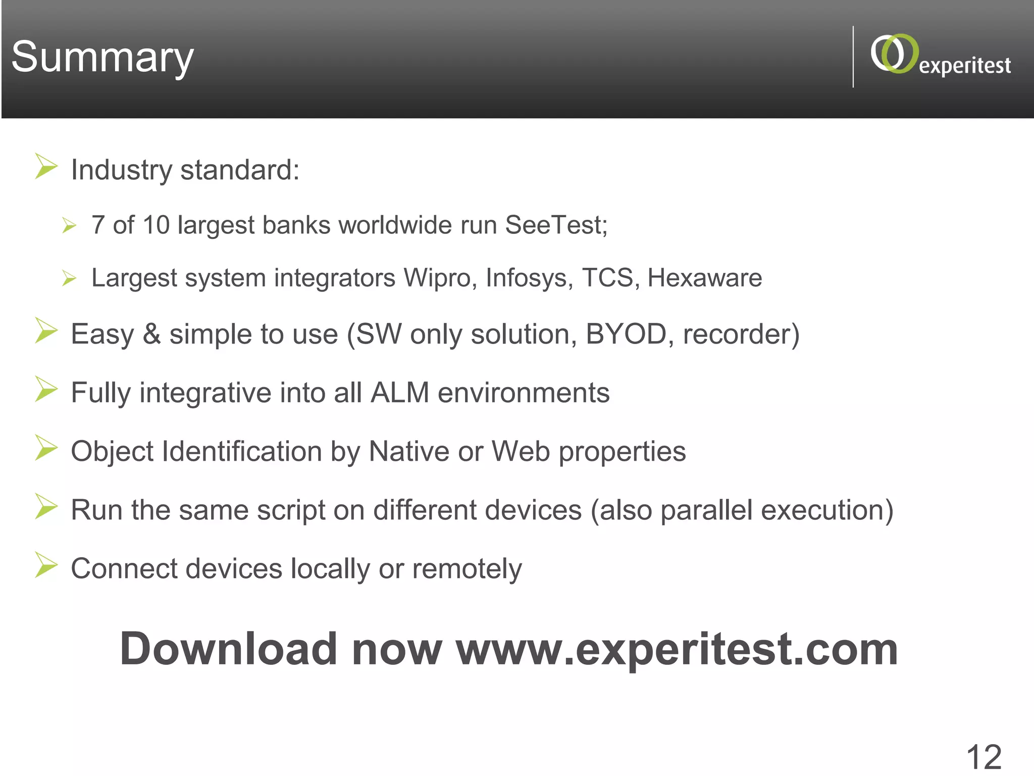SeeTestAutomation - Mobile Test Automation Tool by Experitest | PPTX