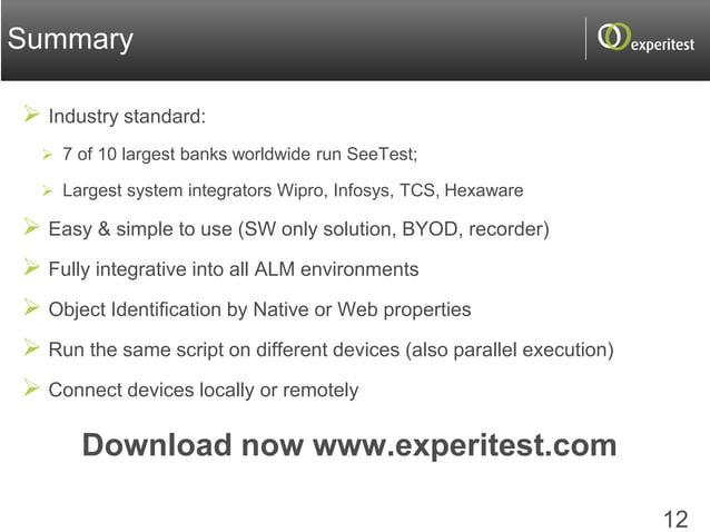 Seetestautomation Mobile Test Automation Tool By Experitest Ppt