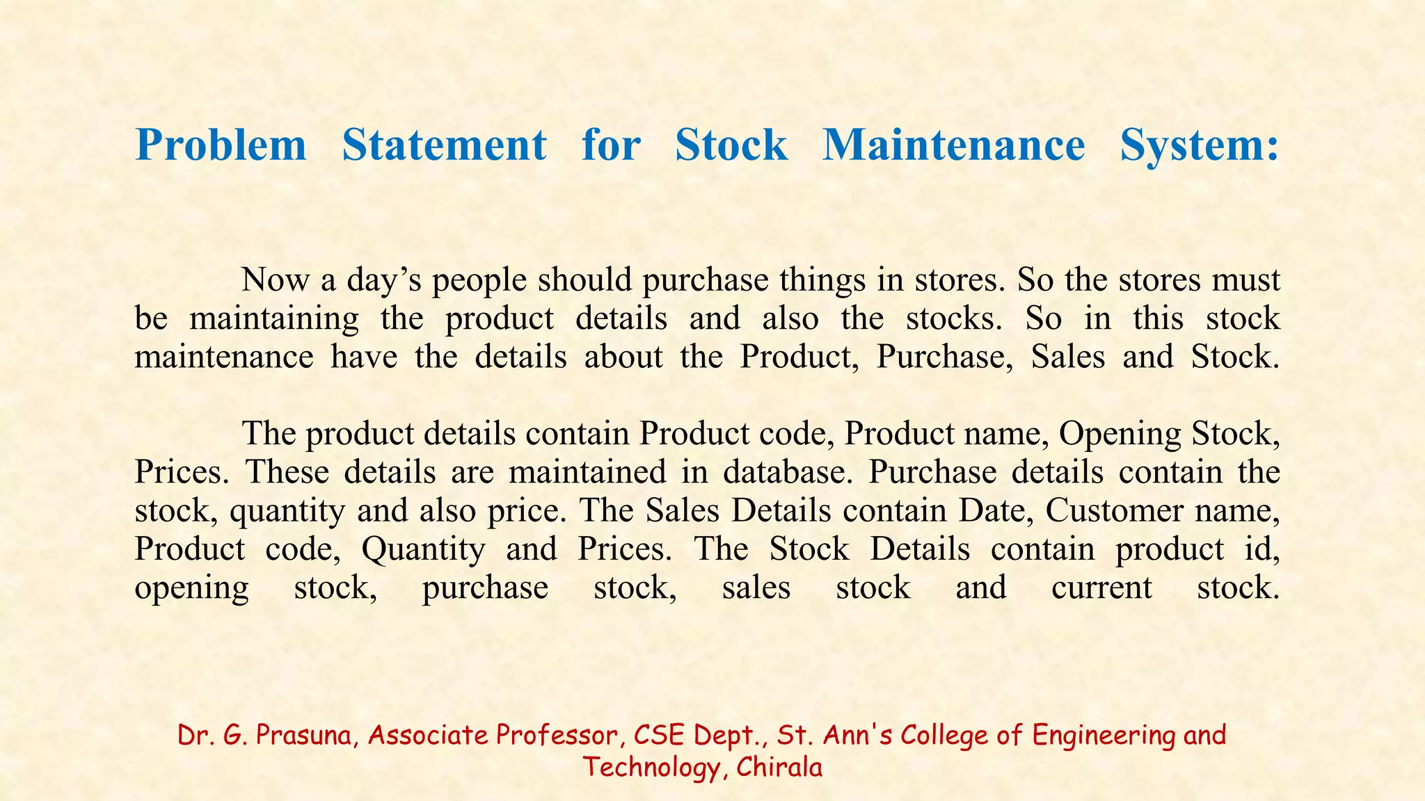 Stock Maintenance System-Problem Statement, SRS, ERD, DFD, Structured ...