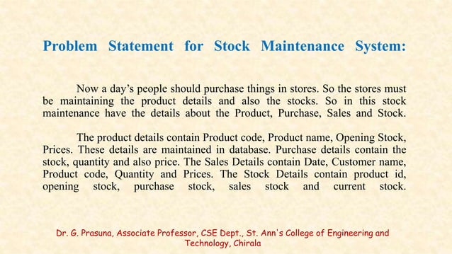 Stock Maintenance System-Problem Statement, SRS, ERD, DFD, Structured ...