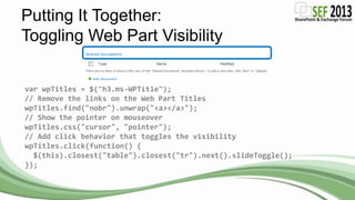 SEF2013 - A jQuery Primer for SharePoint | PPTX | Web Design and HTML | Internet