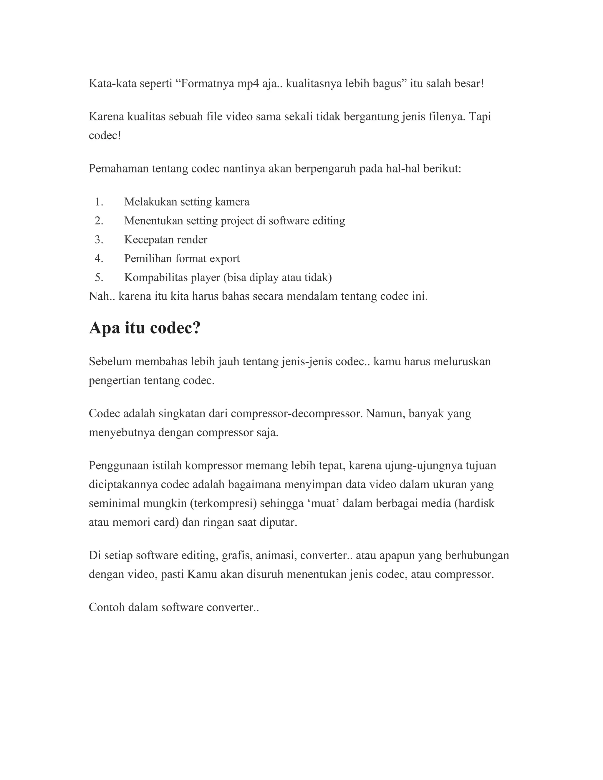 Segala hal tentang codec yang wajib diketahui setiap videografer dan editor | PDF