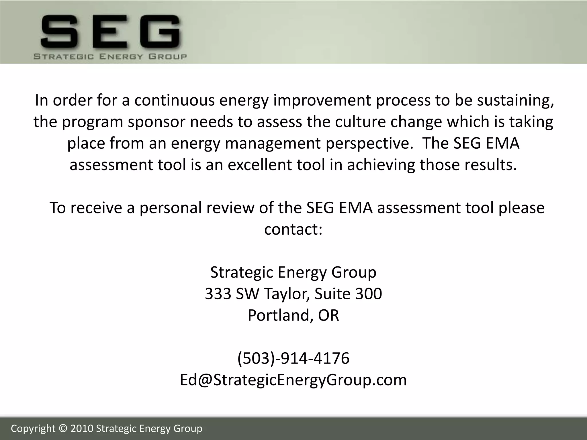 SEG Energy Management Assessment | PPTX