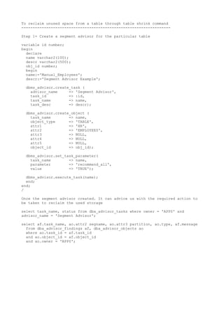 Segment Advisor to analyze the Table that are highly fragmented | TXT