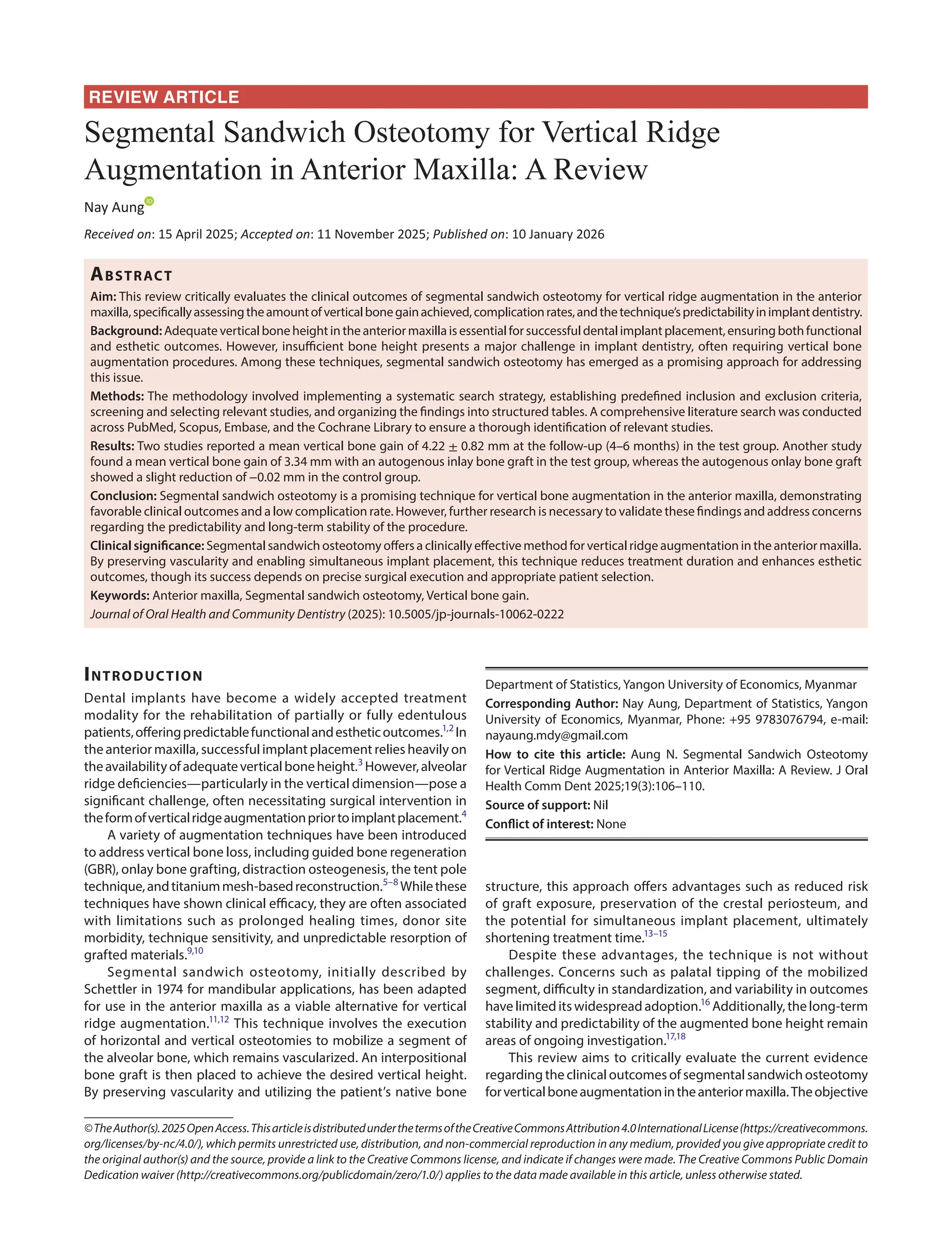 Segmental Sandwich Osteotomy for Vertical Ridge Augmentation in ...