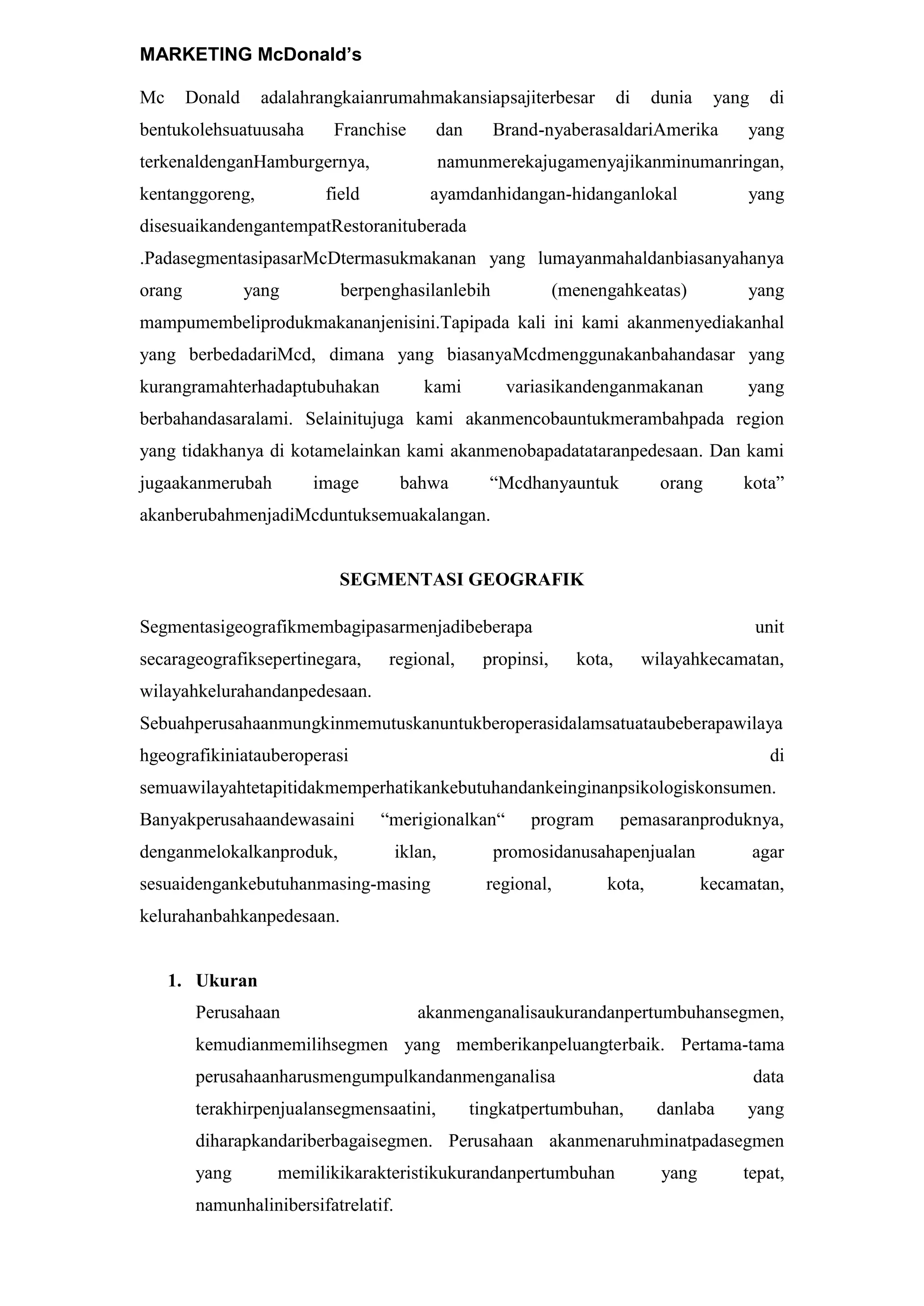 Segmentasi pemasaran mcd | DOCX