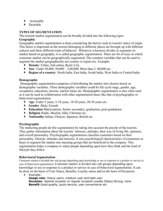 Tourism marketing- Segmentation | PDF
