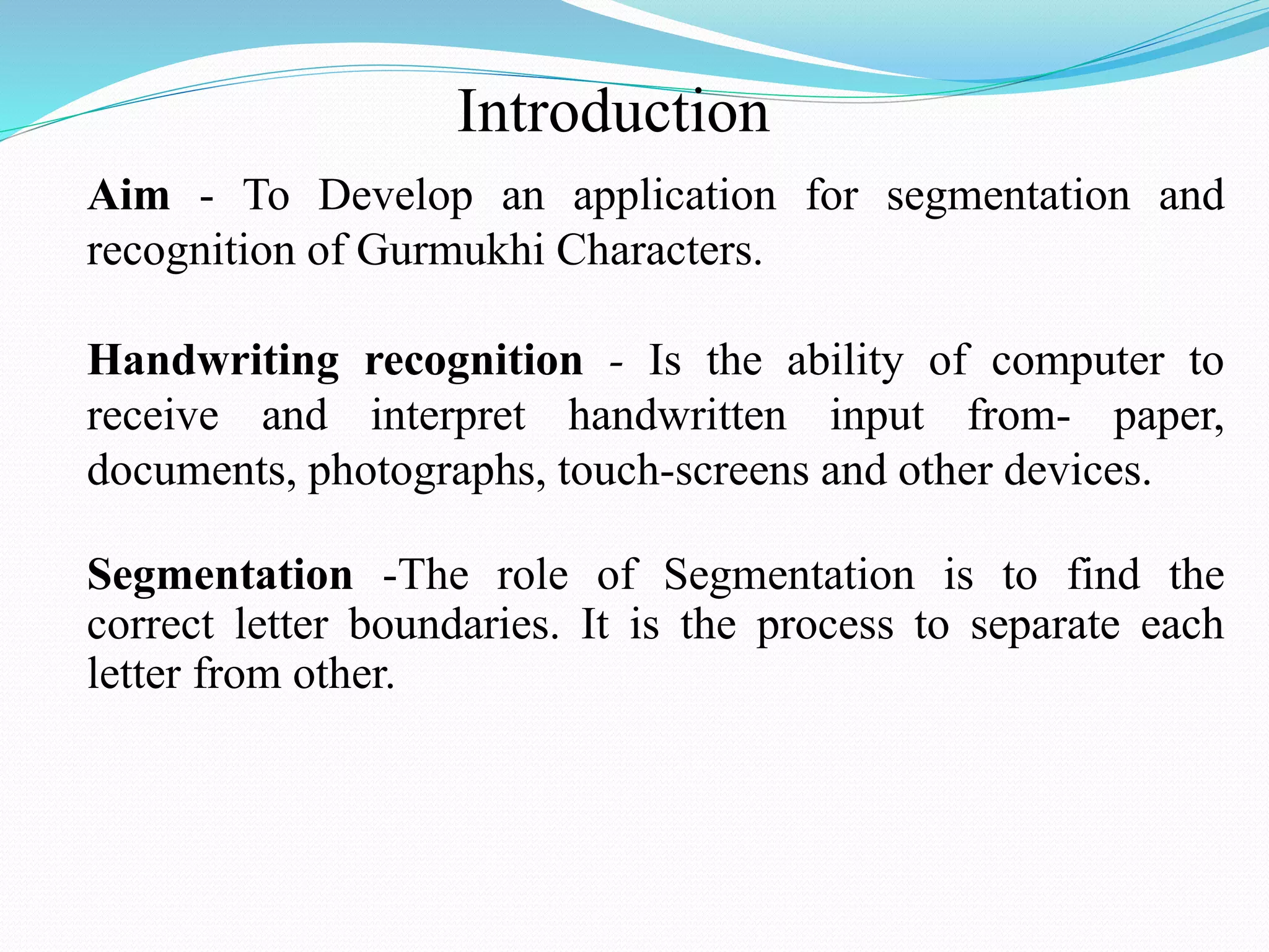 Segmentation And Recognition Of Handwritten Gurmukhi Script Pptx