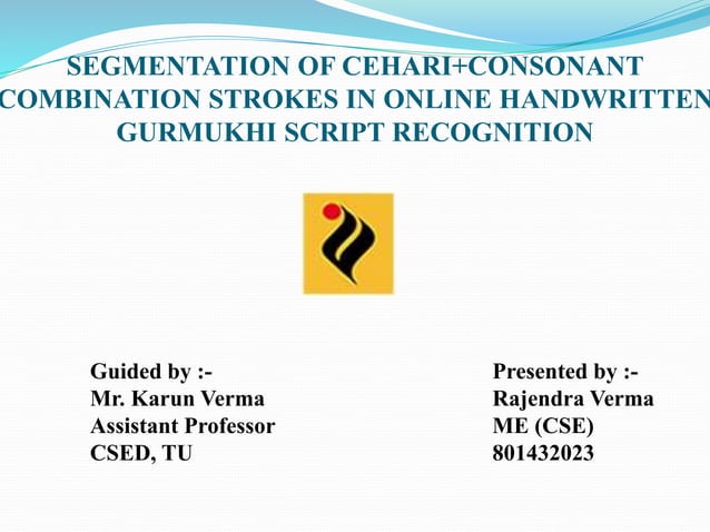 Segmentation And Recognition Of Handwritten Gurmukhi Script Pptx Web Development Internet