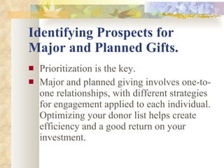 Segmenting Major Donors Versus Planned Givers | PPT | Business | Business and Finance