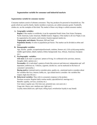 Segment variables | PDF | Business | Business and Finance