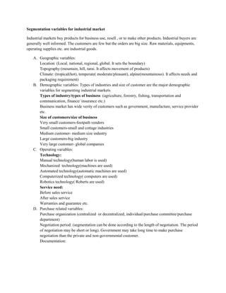 Segment variables | PDF | Business | Business and Finance