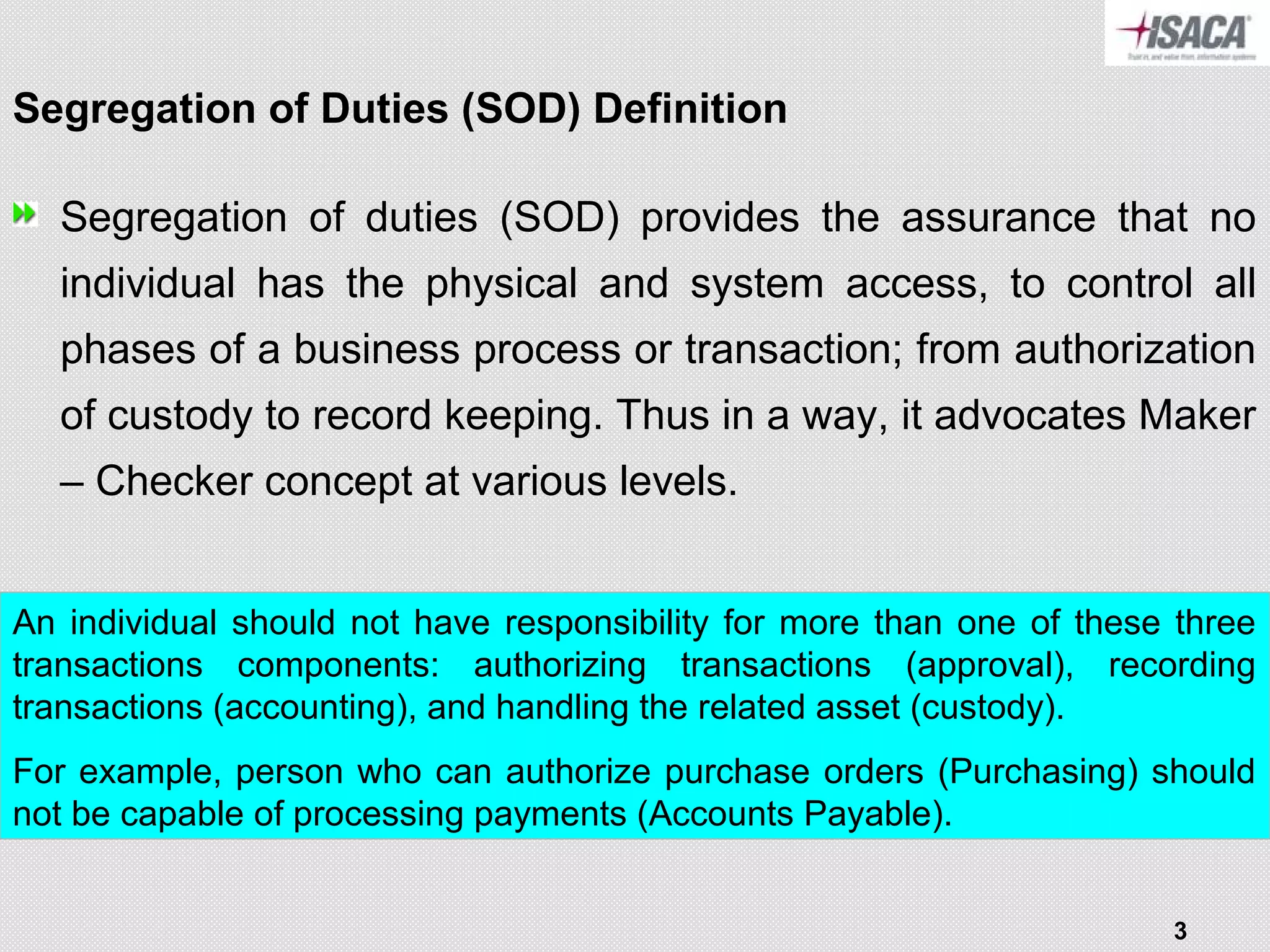 Segregation of duties in SAP @ ISACA Pune presentation on 18.4.2015 | PPT