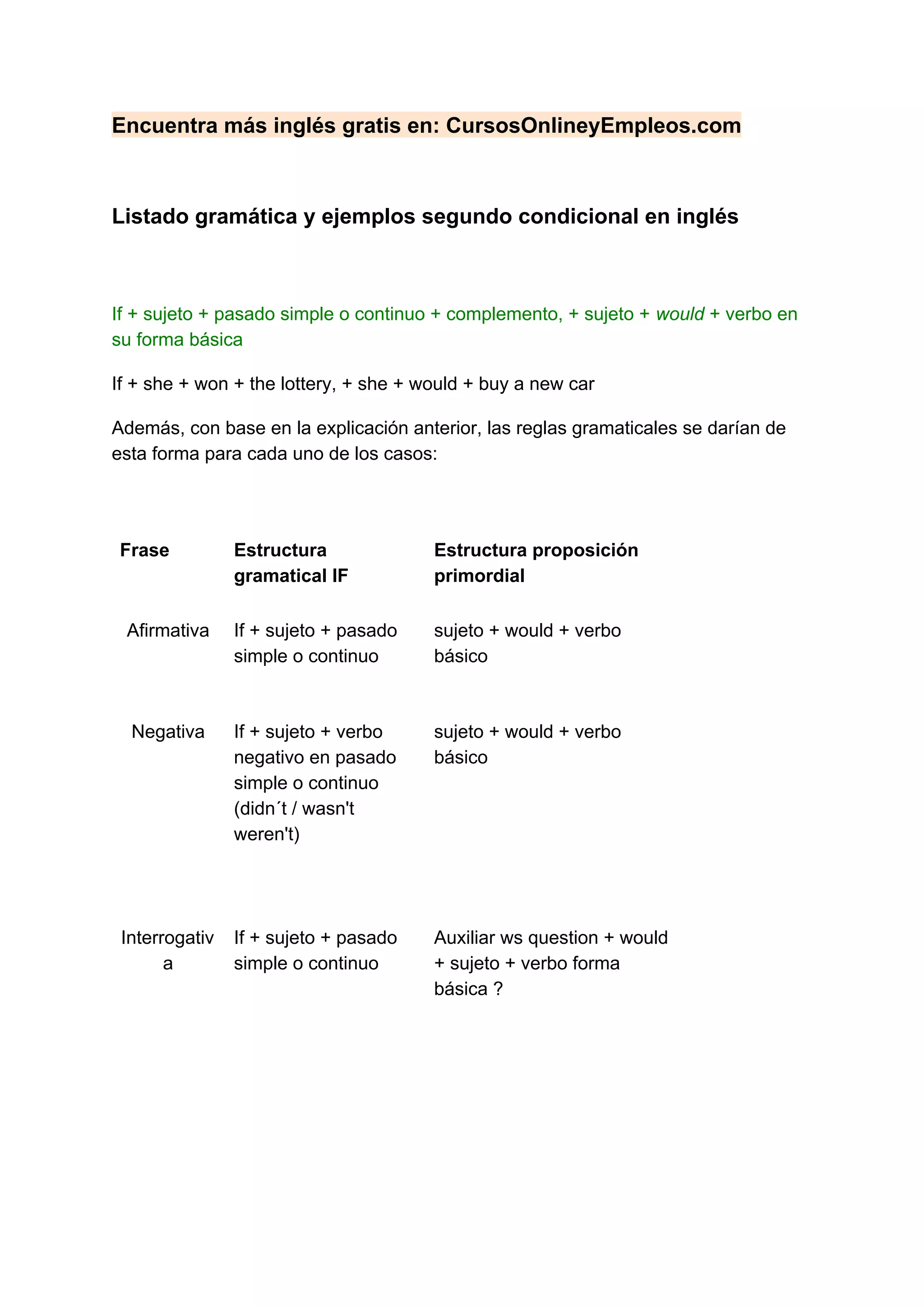 Segundo condicional en ingles | PDF