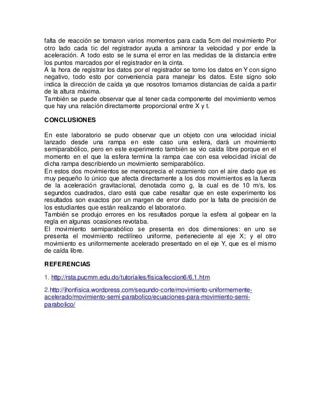 Informe De Laboratorio Movimiento Parabólico